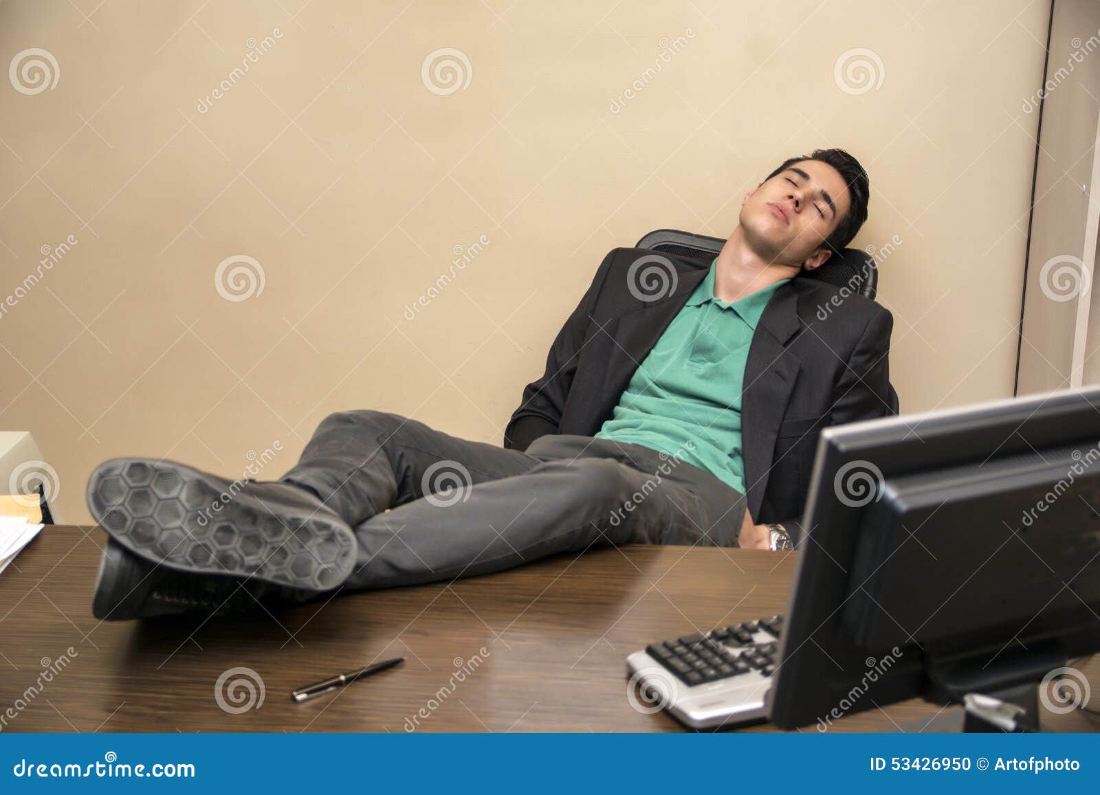 Overworked, Tired Young Businessman Sleeping at Stock Photo - Image of ...