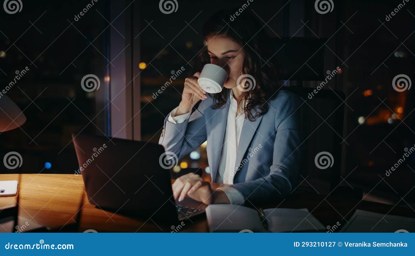 Overworked Woman Drinking Coffee Typing Laptop at Night Close Up. Girl ... Overworked Woman Drinking Coffee Typing Laptop at Night Close Up. Girl ...