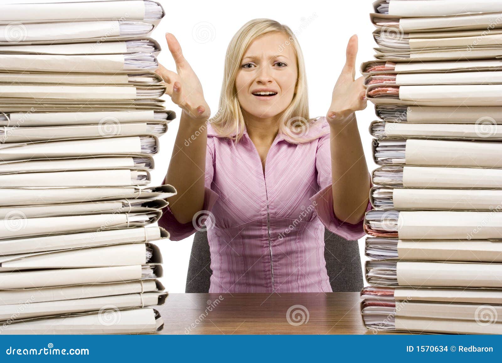 Overworked Woman at the Office Desk Stock Photo - Image of papers ...