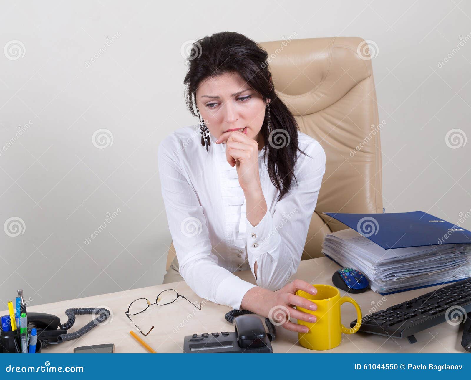 Overworked Woman with Pain in Office Stock Photo - Image of headache ...