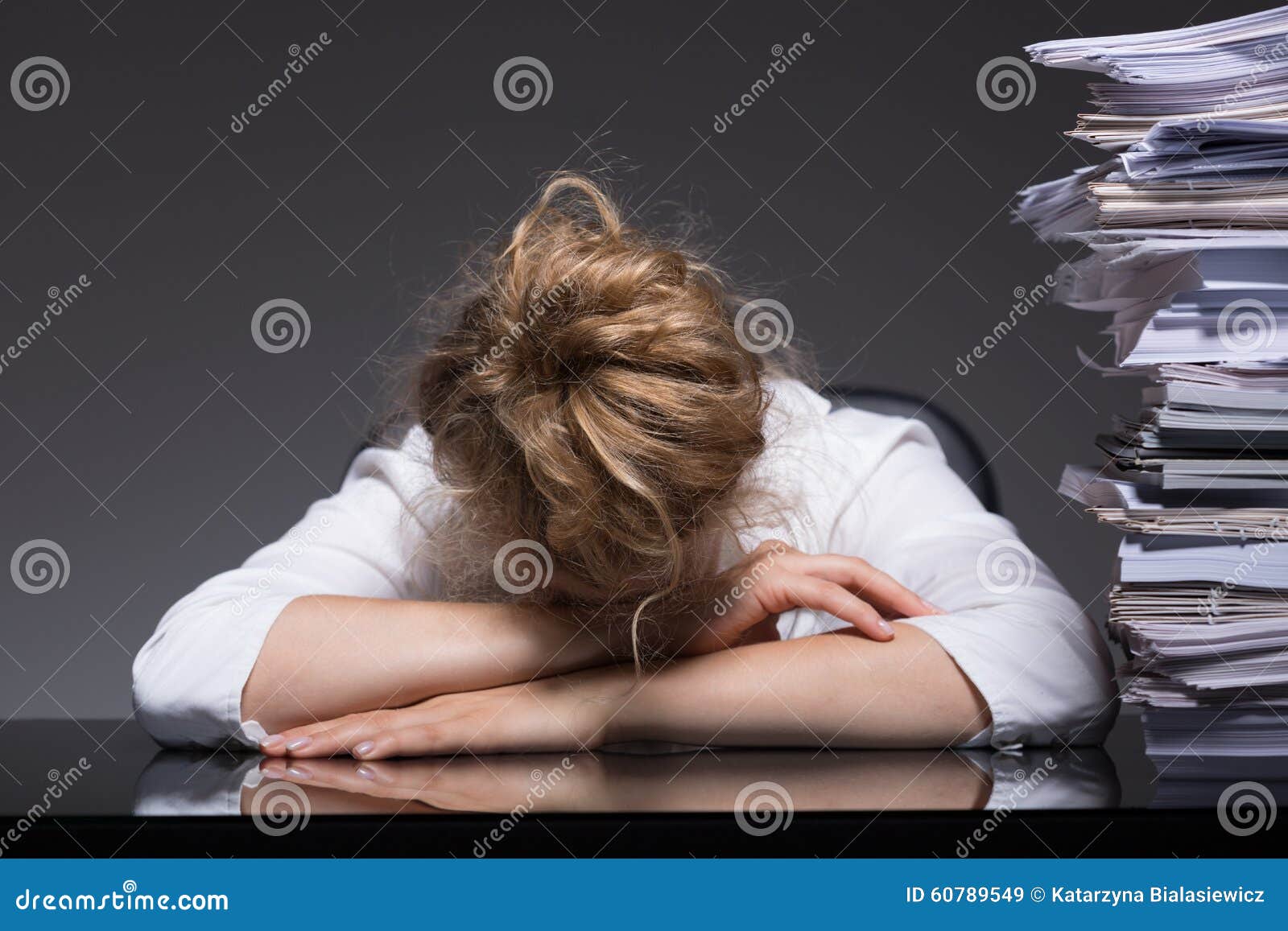 Overworked Woman Sleeping at Workplace Stock Image - Image of ...