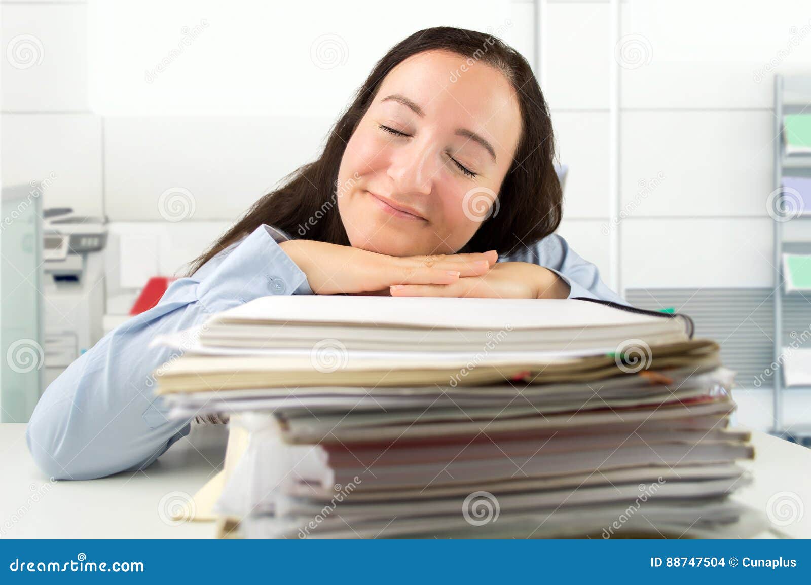 Overworked Woman Stressed Work Stock Photo - Image of exploited, asleep ...