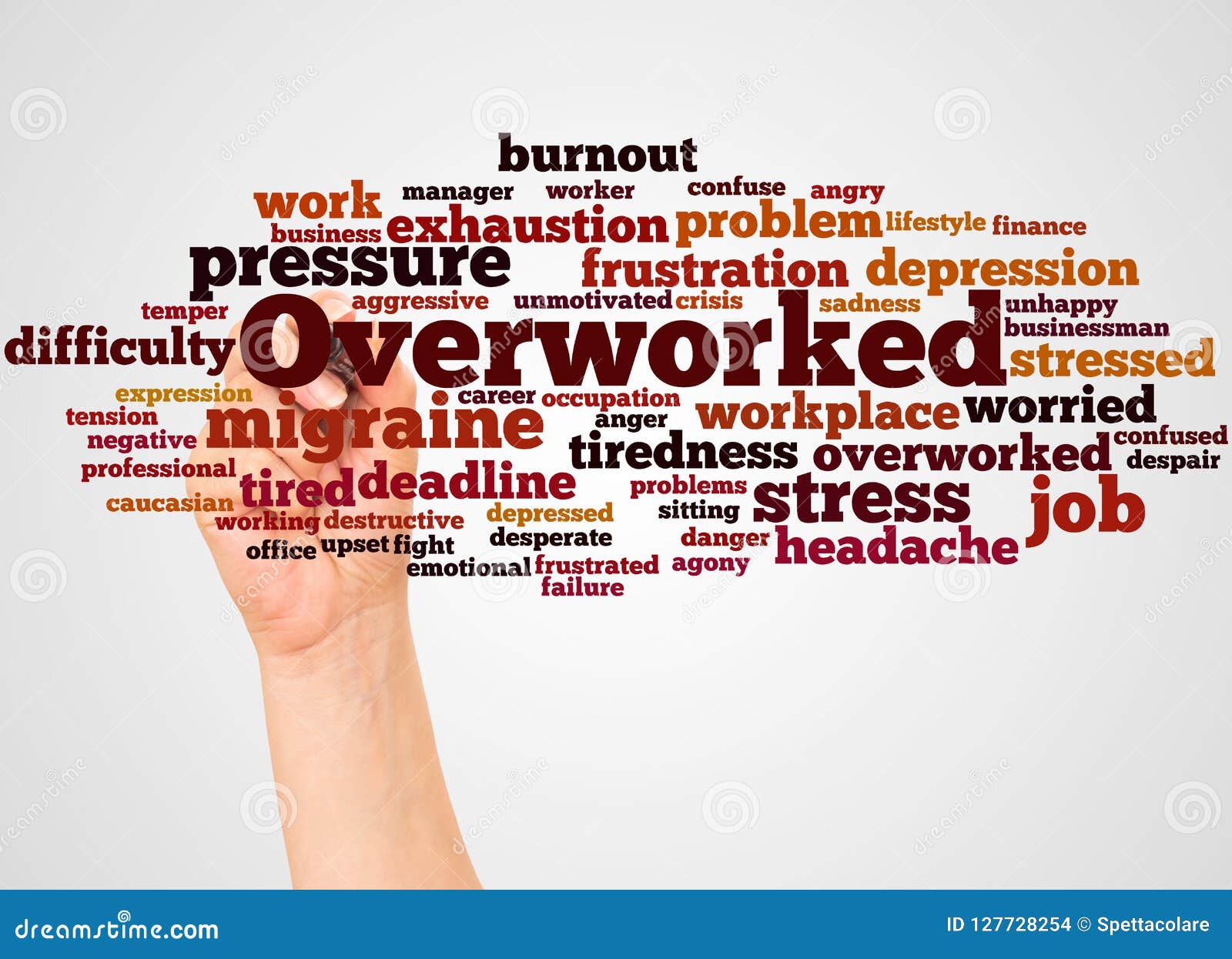 Overworked Word Cloud and Hand with Marker Concept Stock Illustration ...