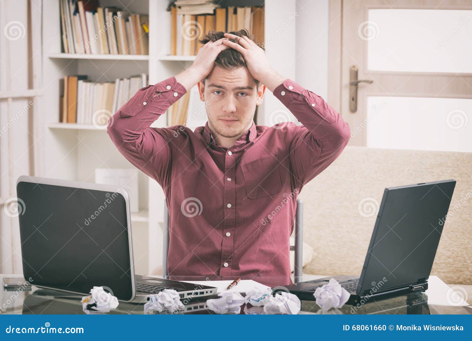 Overworked young man stock photo. Image of business, exhausted - 68061660