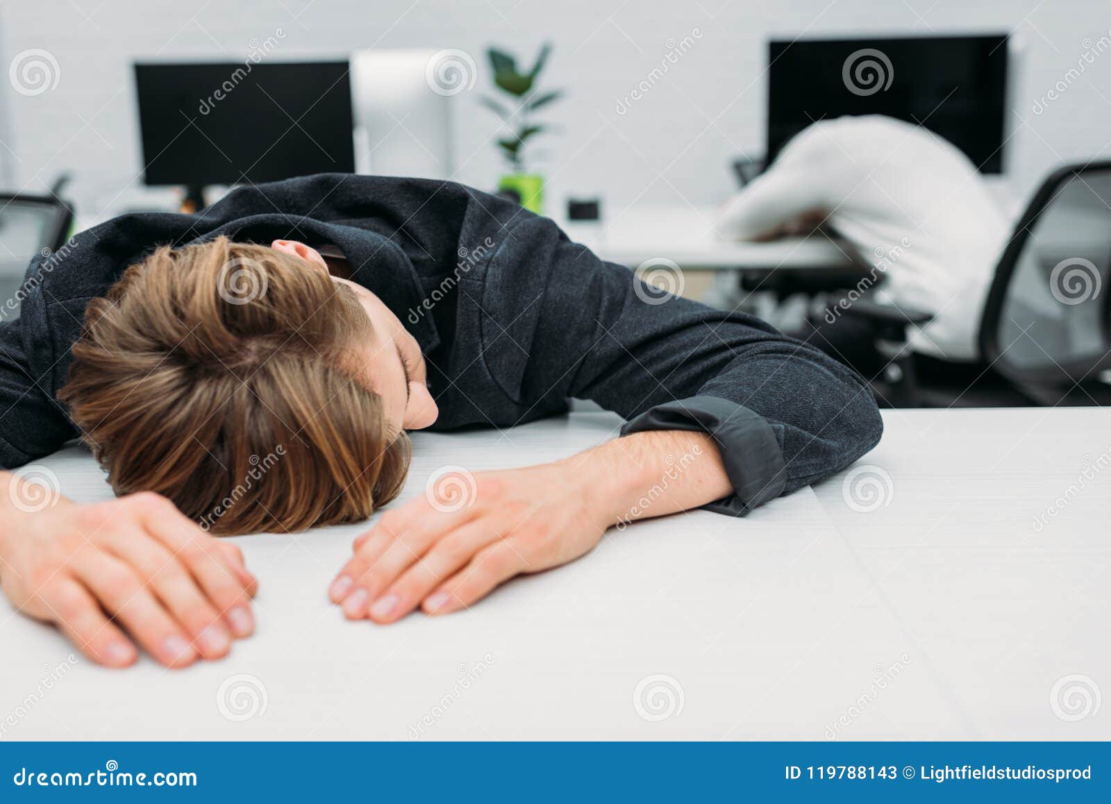 Overworked Young Manager Sleeping on Work Stock Image - Image of desk ...