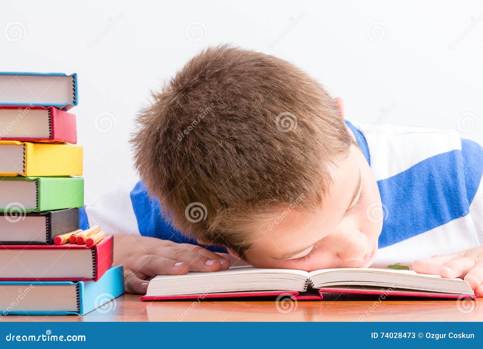 Overworked Young Schoolboy Fallen Asleep Stock Image - Image of dozing ...