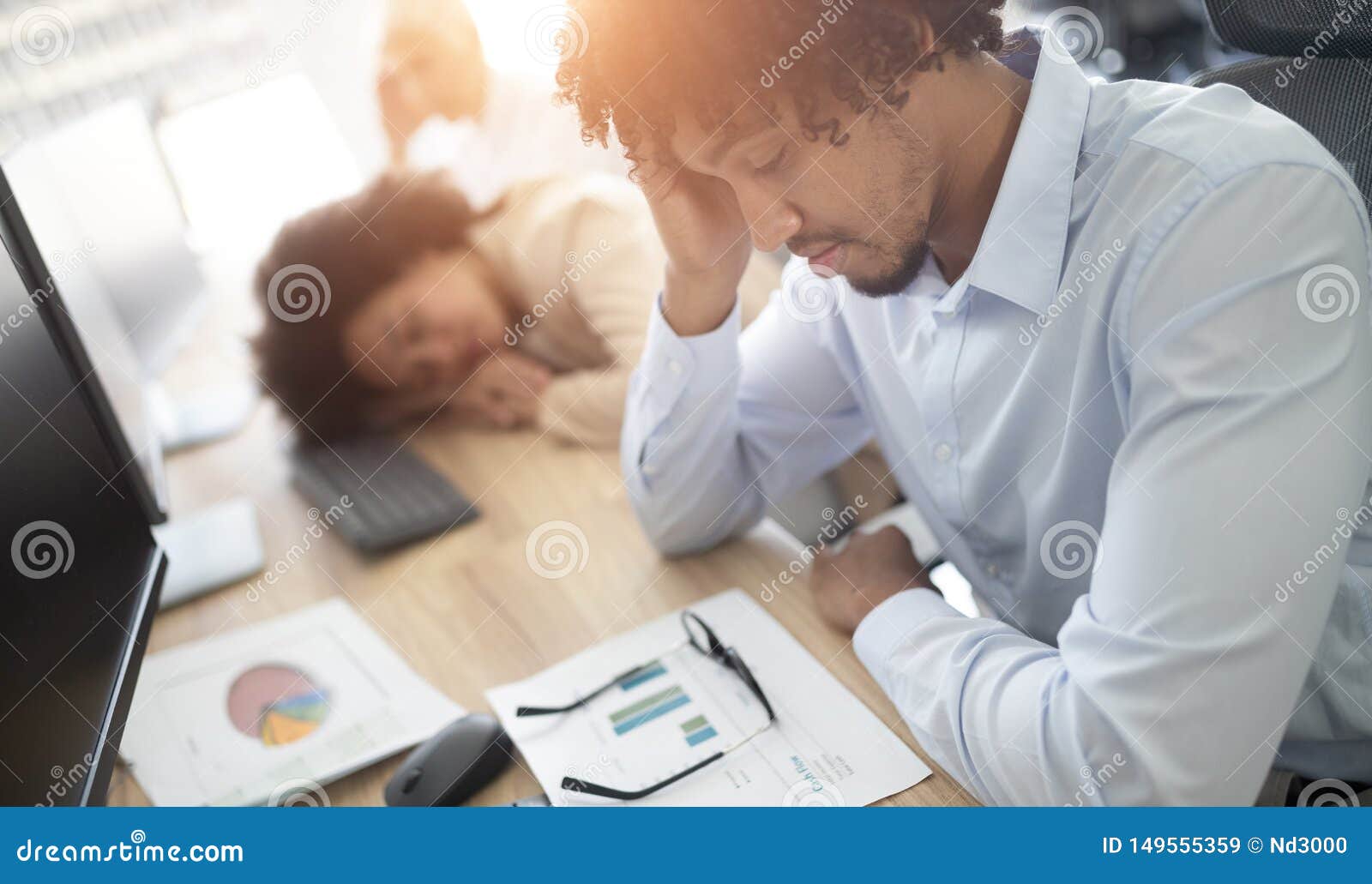 Overworking Concept. Group of Business People Exhausted in Office Stock ...
