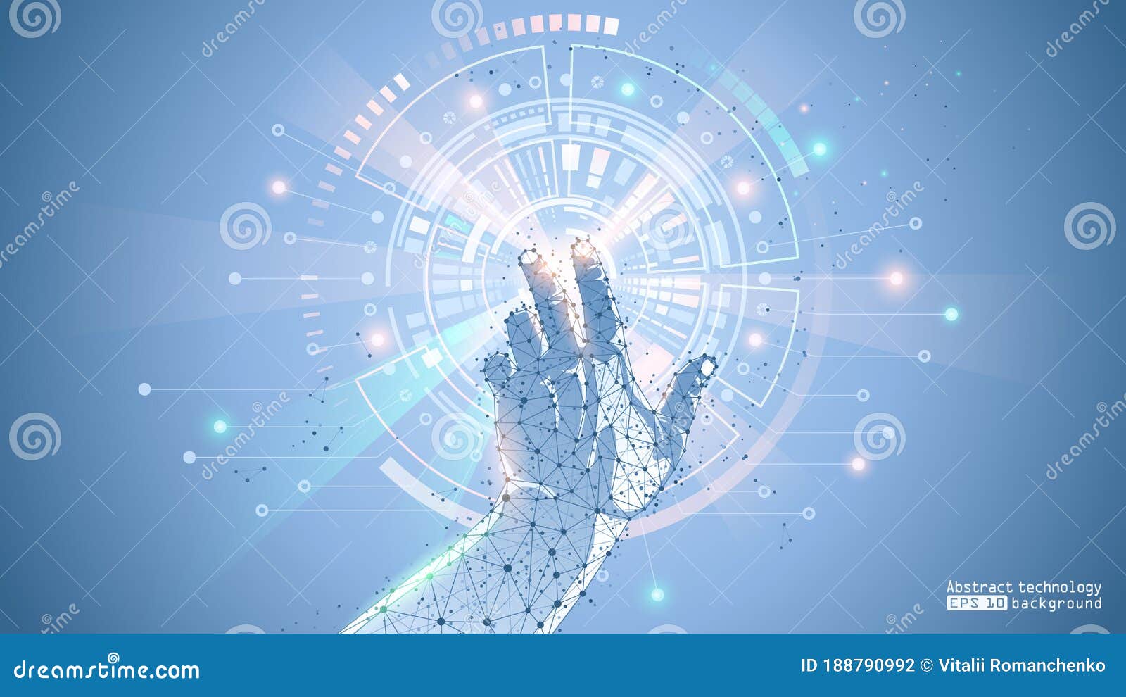 Ow Poly Hand Touch Virtual HUD. User Finger Control Display Hologram ...