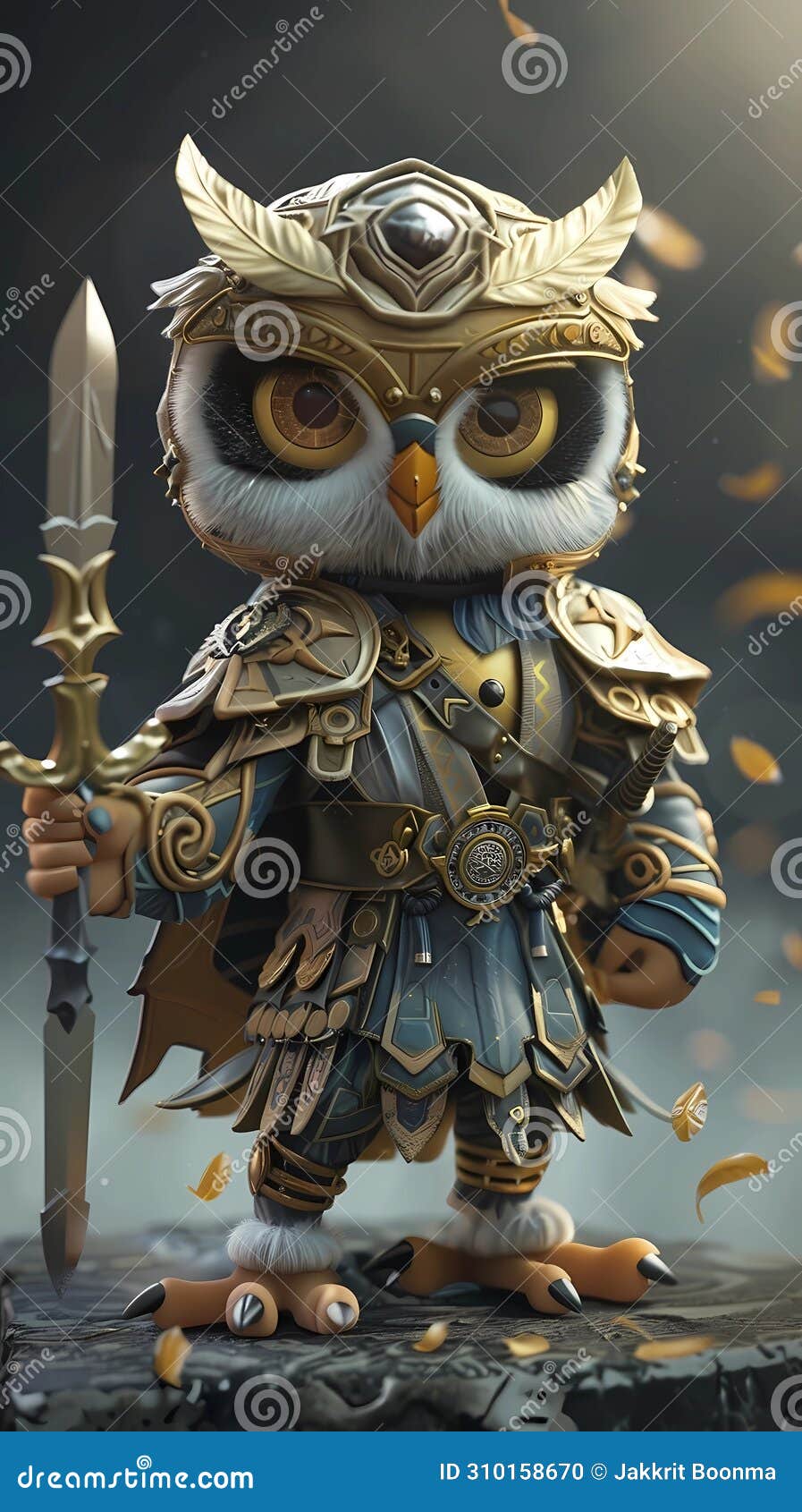 Owl in Armor with Sword and Shield, Generative AI Illustrations Stock ...
