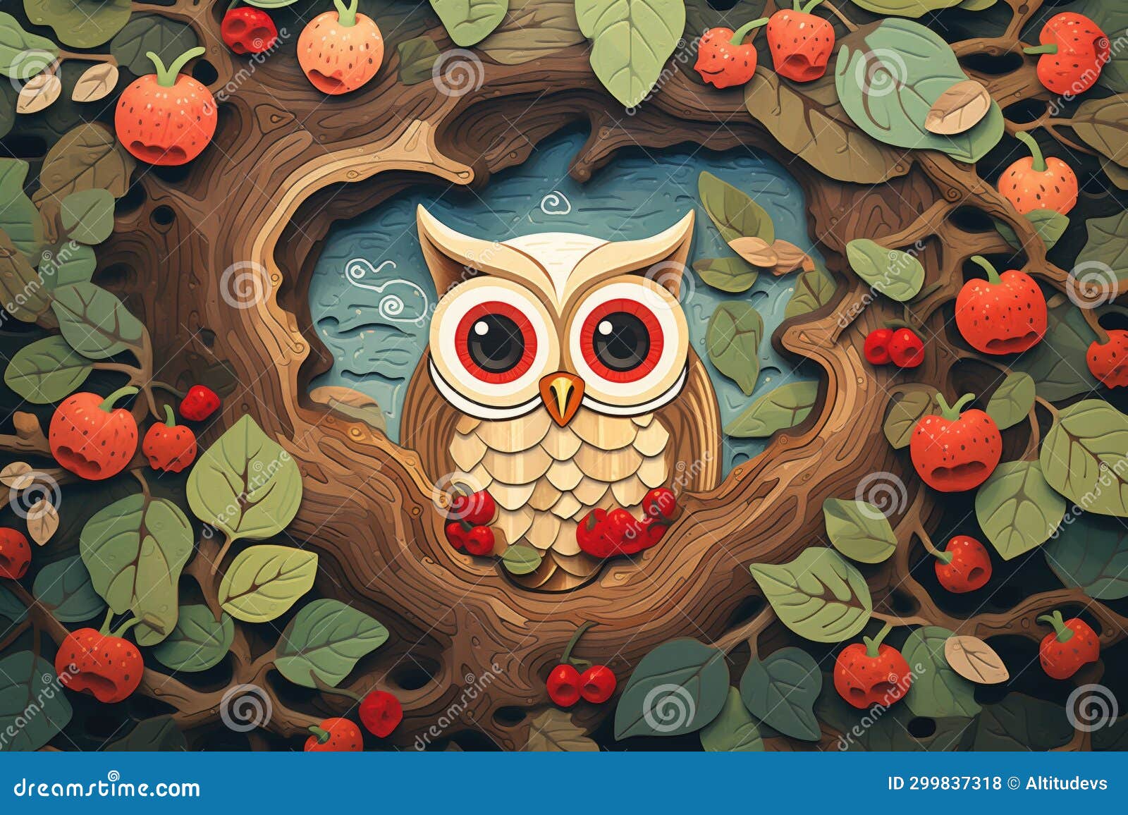 Owl with Big Eyes Peering from an Apple Tree Hollow Stock Photo - Image ...