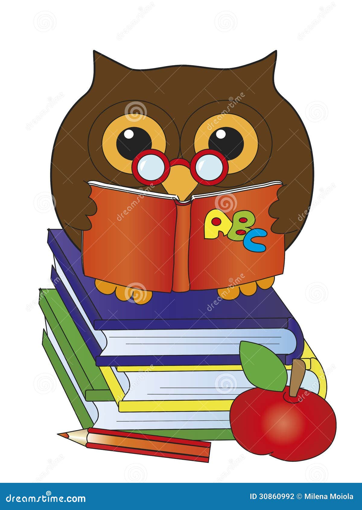 Owl with books stock illustration. Illustration of learning - 30860992