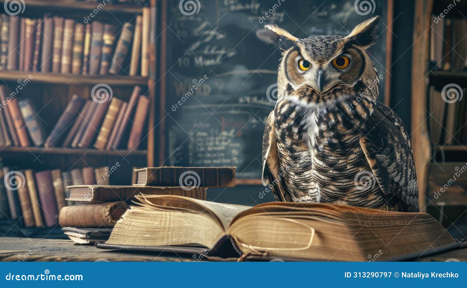 Owl with Books. Symbol of Wisdom and Knowledge Stock Image - Image of ...