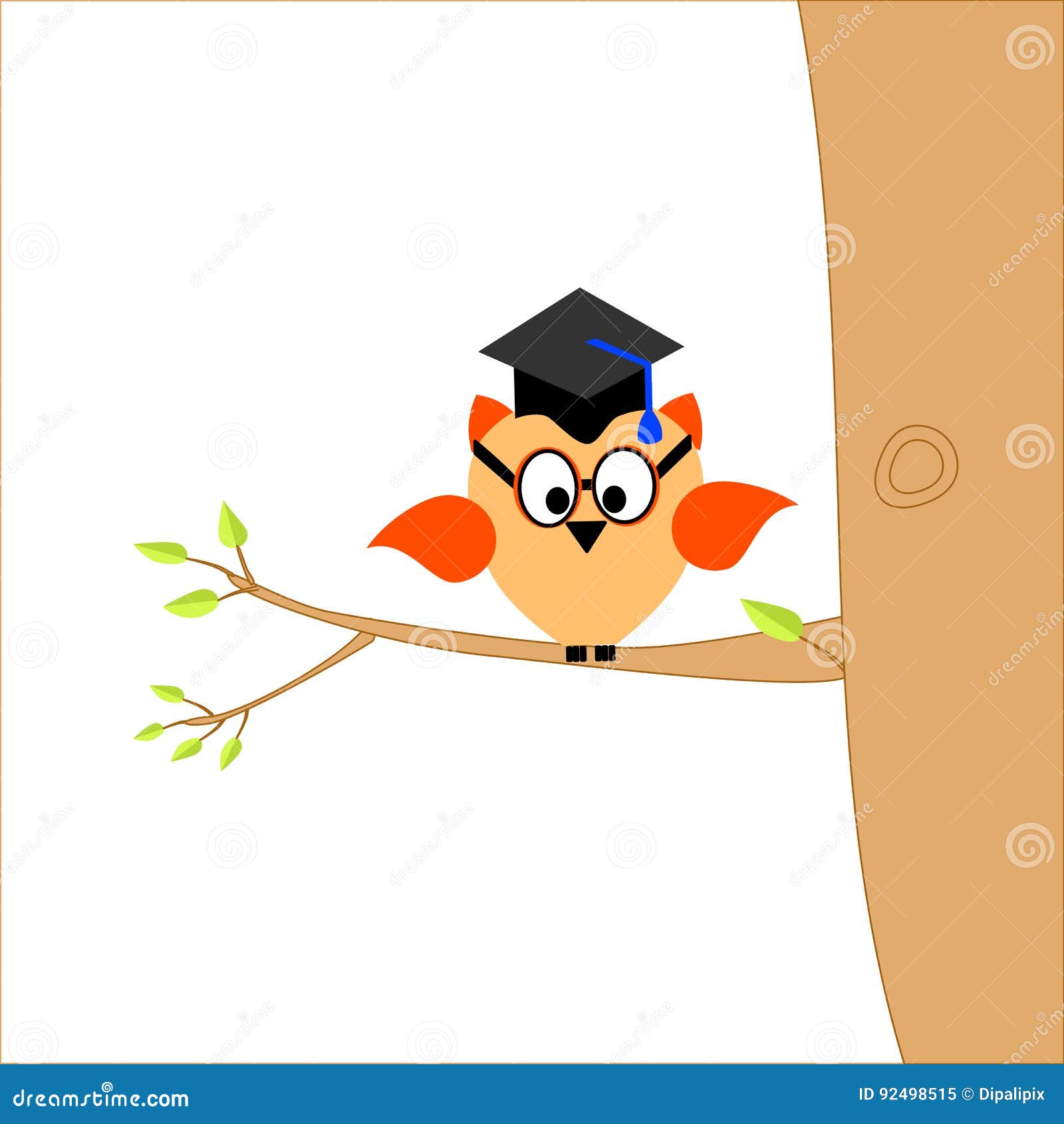An Owl on a Branch of a Tree with a Graduation Cap Stock Vector ...