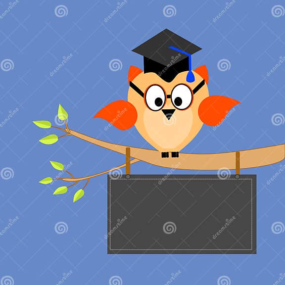 An Owl on a Branch of a Tree with a Graduation Stock Vector ...