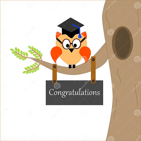 An Owl on a Branch of a Tree with a Graduation Cap Stock Vector ...