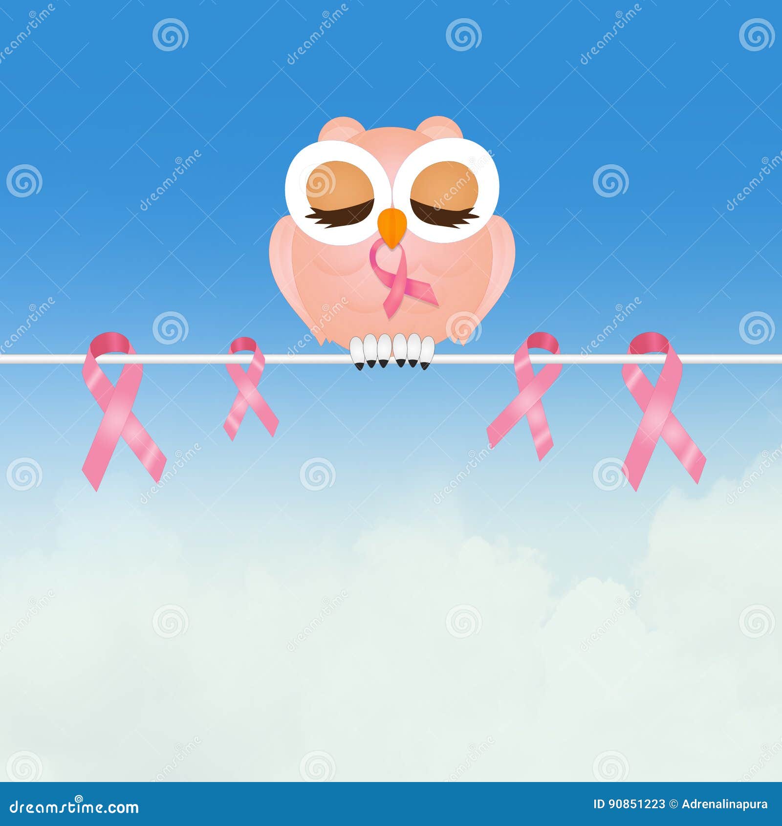 Owl with Breast Cancer Ribbon Stock Illustration - Illustration of ...