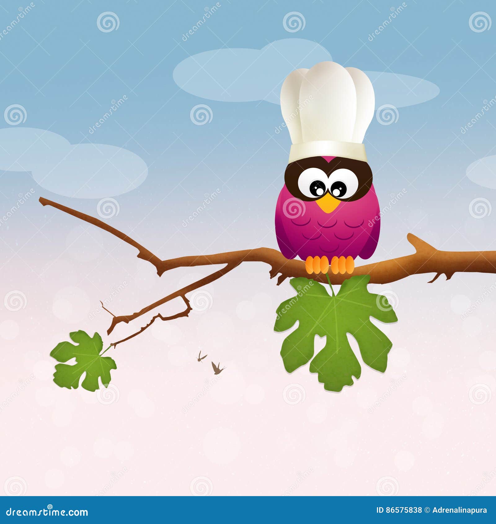 Owl chef on branches stock illustration. Illustration of nature - 86575838