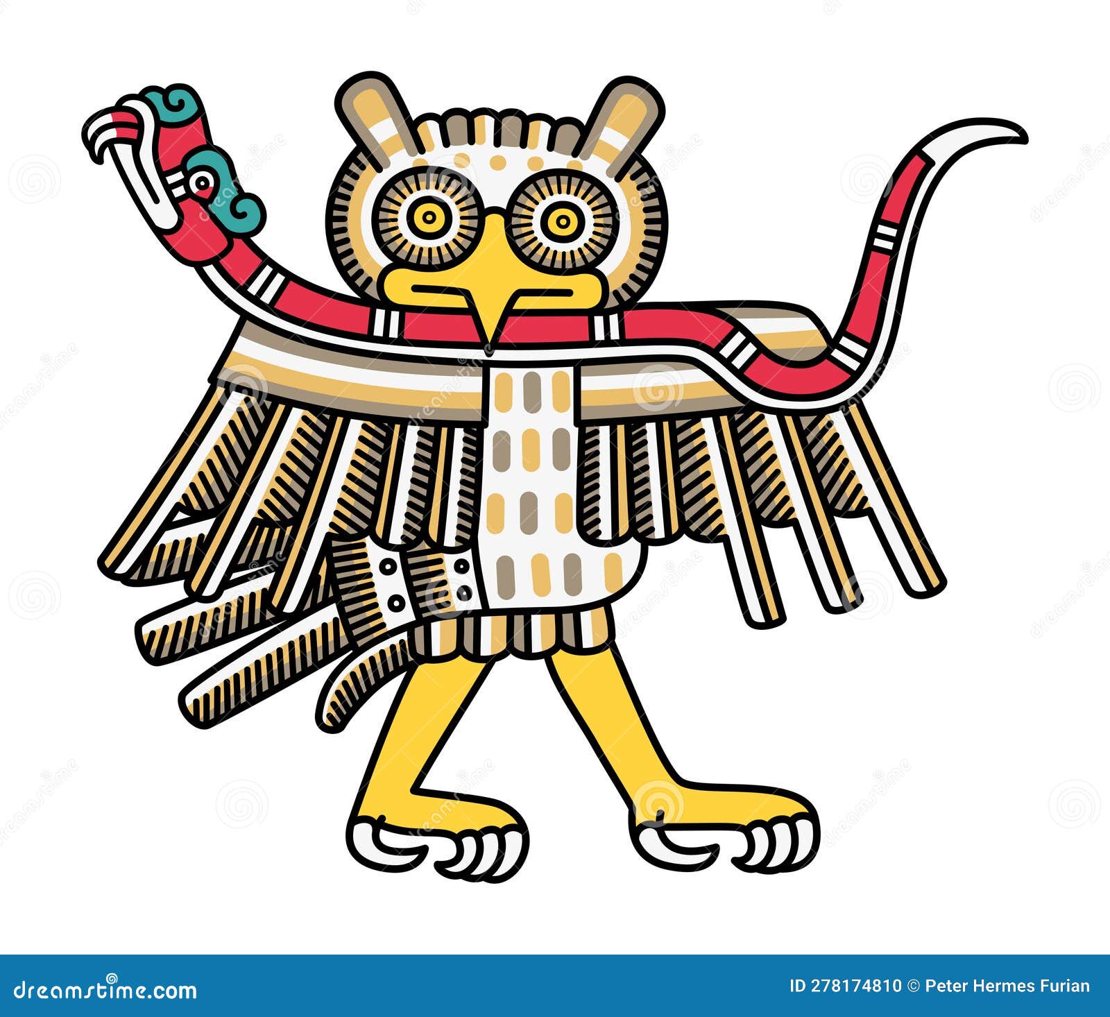 Aztec Owl with a Coral Snake, As Depicted in the Codex Laud Stock ...