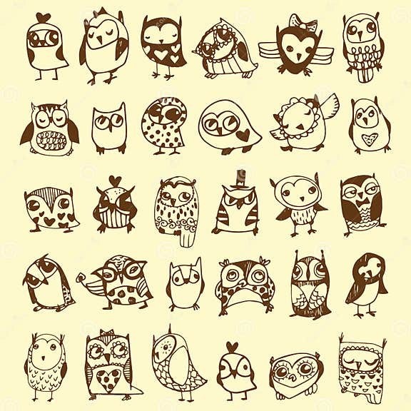 Owl Doodle Collection stock vector. Illustration of retro - 40053950