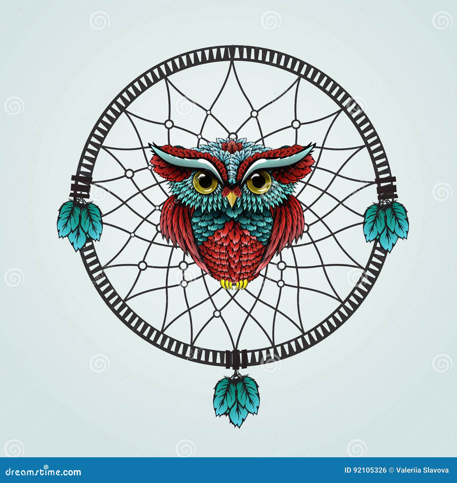 Owl with Dreamcatcher on a White Background. Stock Vector ...