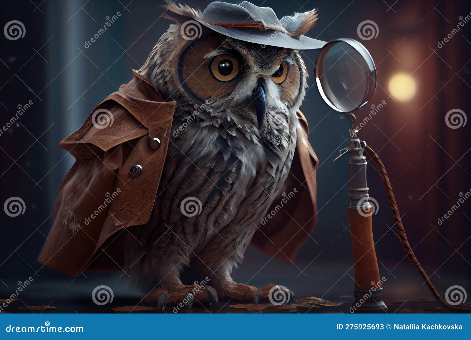 Owl Dressed in a Detective Trench Coat Stock Illustration ...