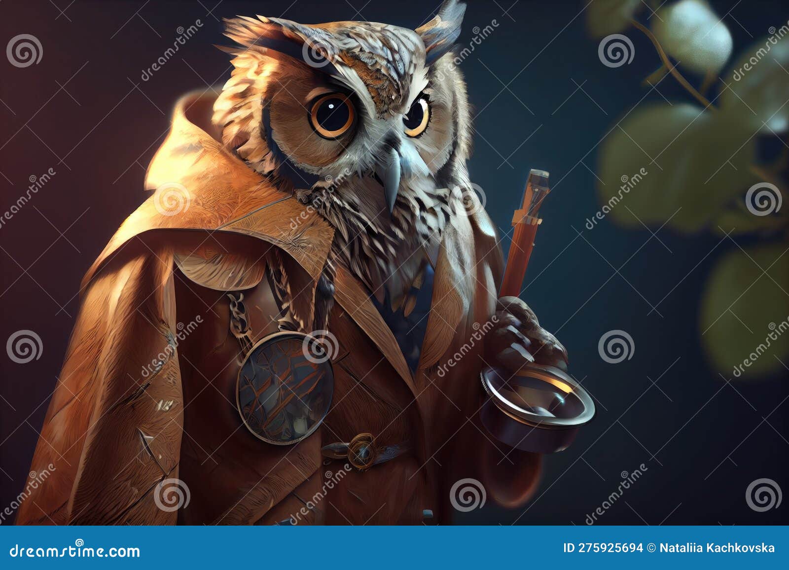 Owl Dressed in a Detective Trench Coat Stock Illustration ...