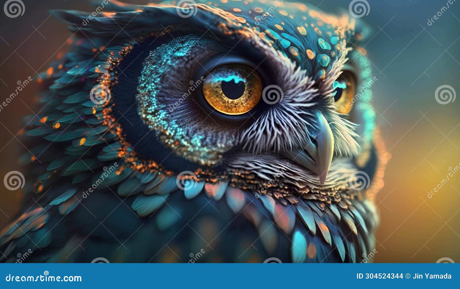 Owl Eye Close-up. 3D Render. Colorful Background Stock Illustration ...