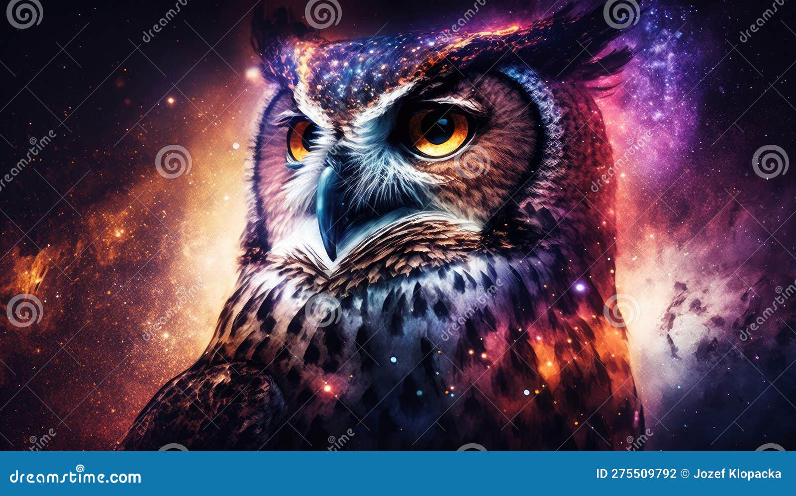Owl in Fire Cosmic Space. Gnerative Ai. Stock Illustration ...