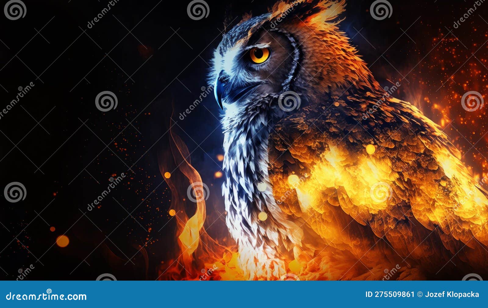 Owl in Fire Cosmic Space. Gnerative Ai. Stock Illustration ...