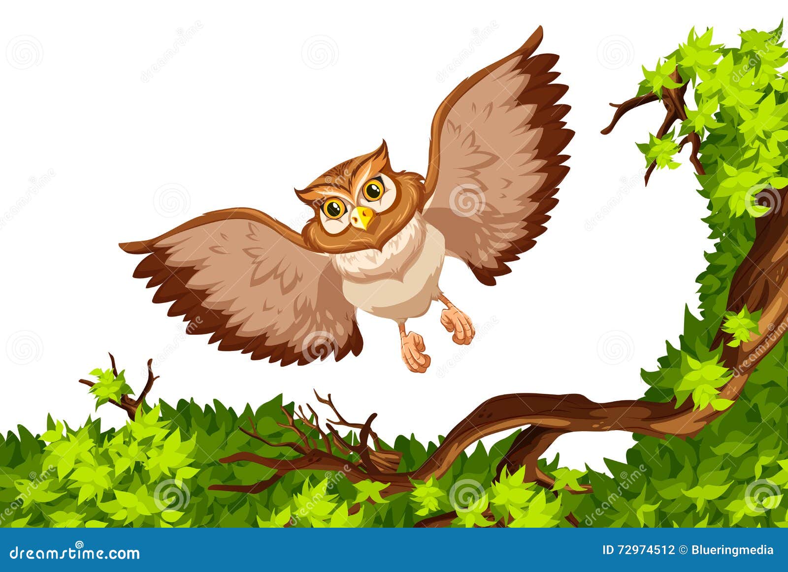 Owl flying over the tree stock vector. Illustration of leaves - 72974512