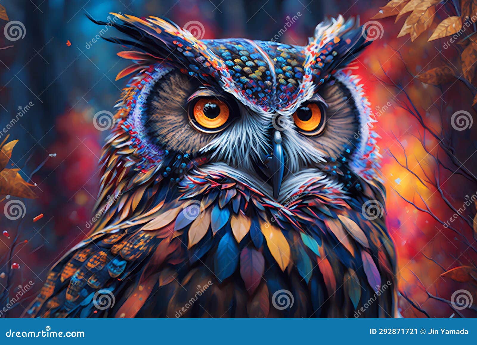 Owl in the Forest. Colorful Bokeh Background Stock Illustration ...