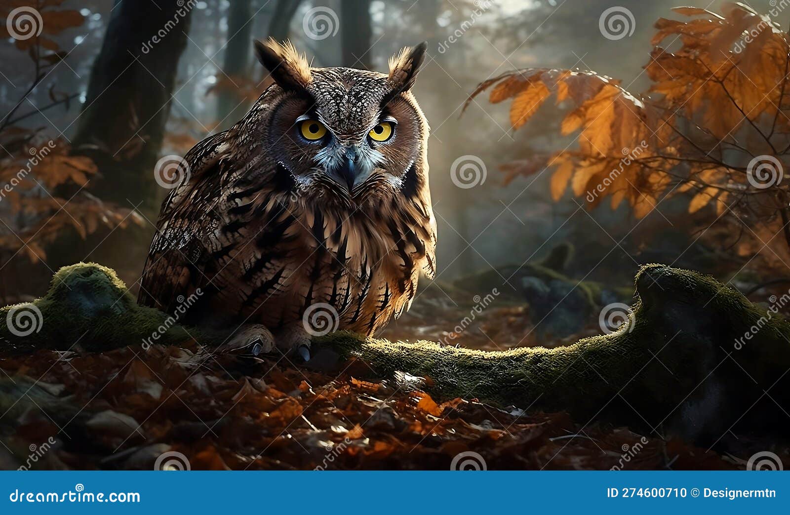 A Owl in the Forest with the Sun Shining on it Photography Stock Photo ...