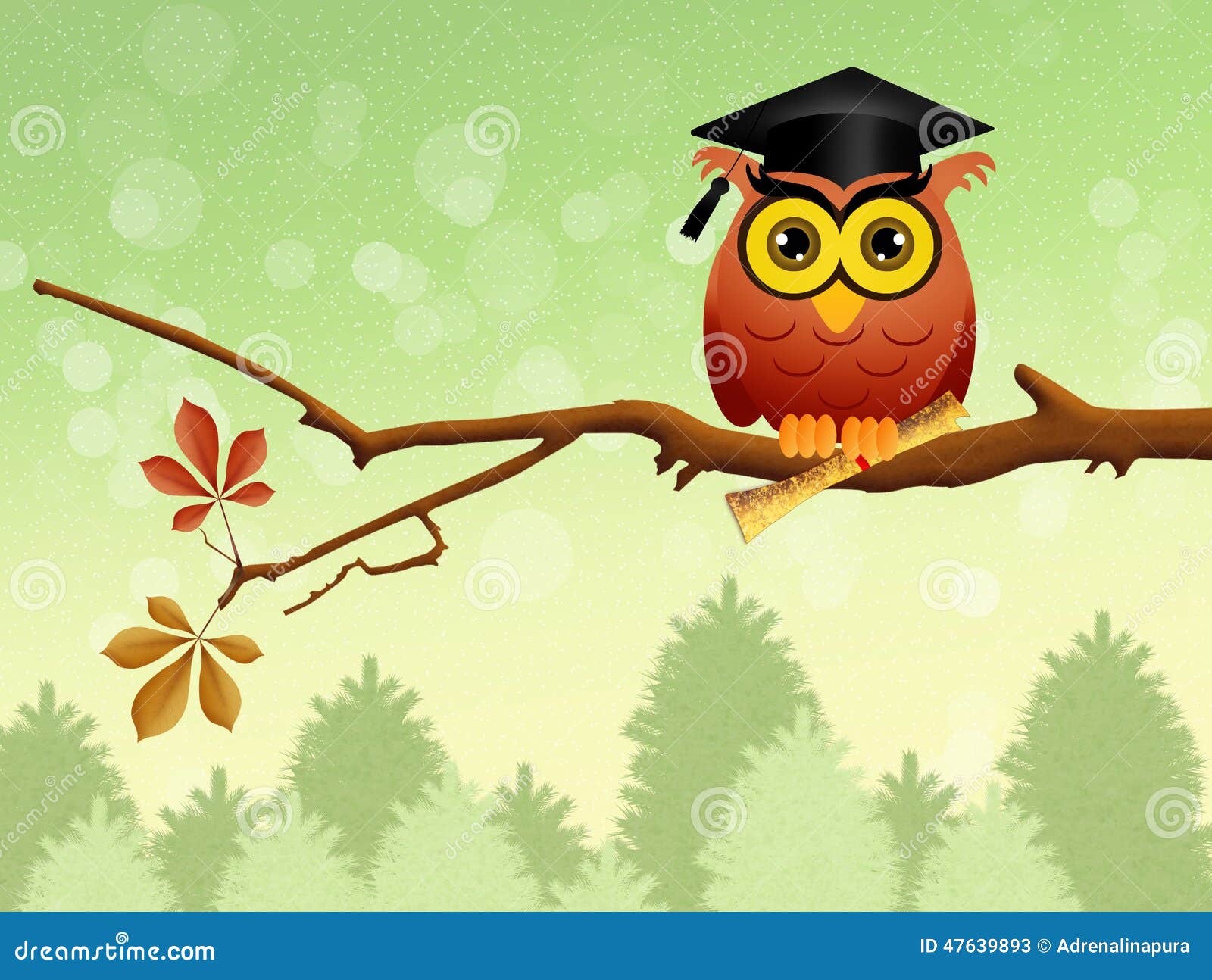 Owl graduate on branch stock illustration. Illustration of branch ...