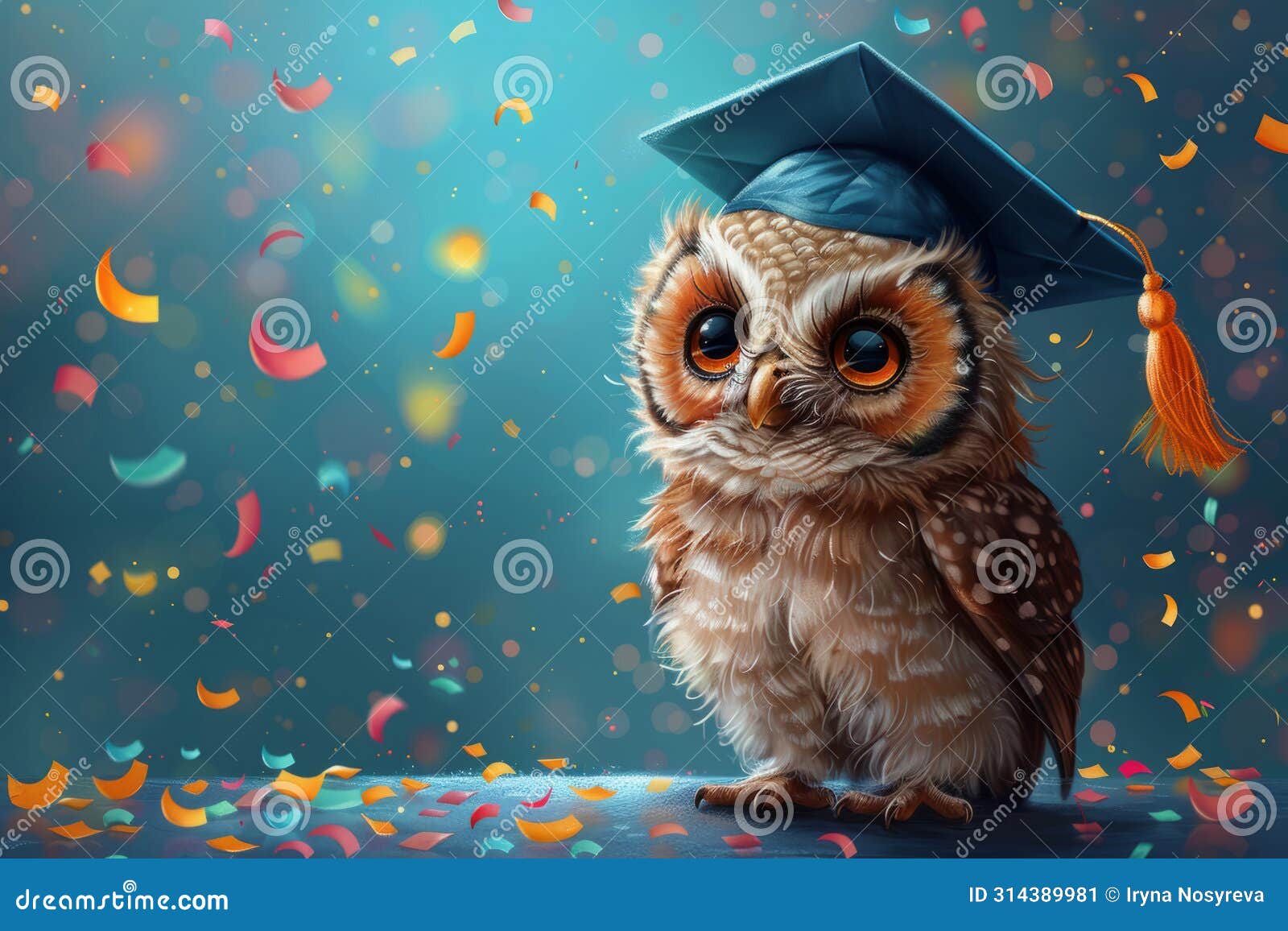 Owl in Graduation Cap on Background of Confetti. Graduation Banner ...
