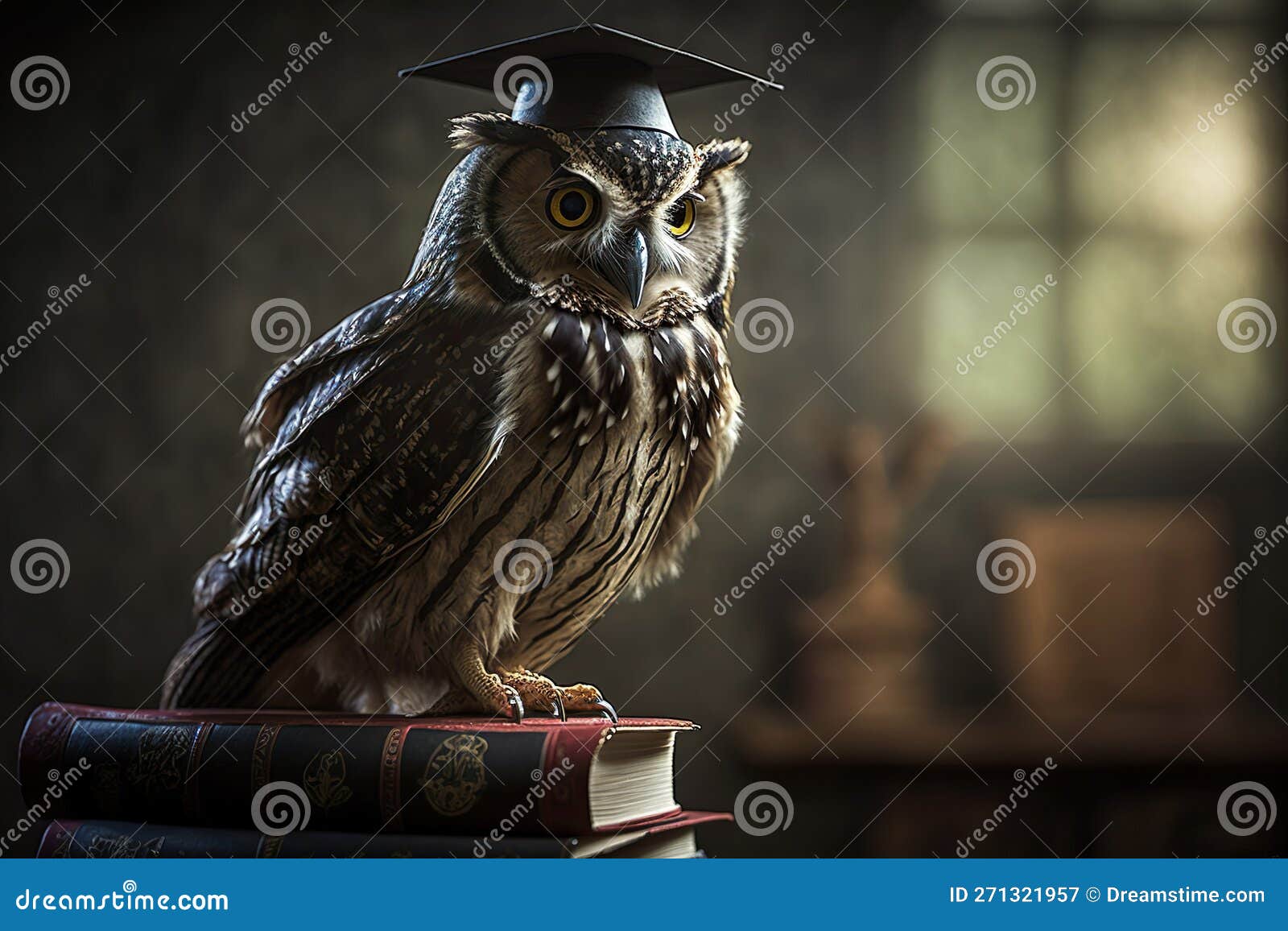 Owl with Graduation Cap Sitting on Books. Generative Ai. Stock ...
