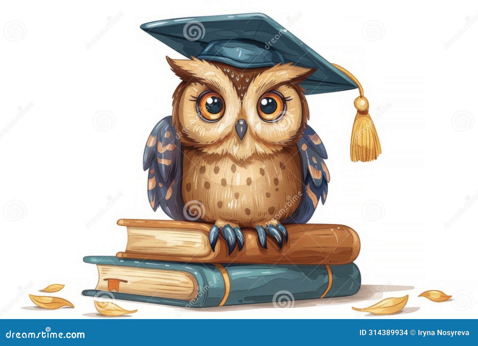 Owl in Graduation Cap Sitting on Stack of Books. Graduation Banner ...