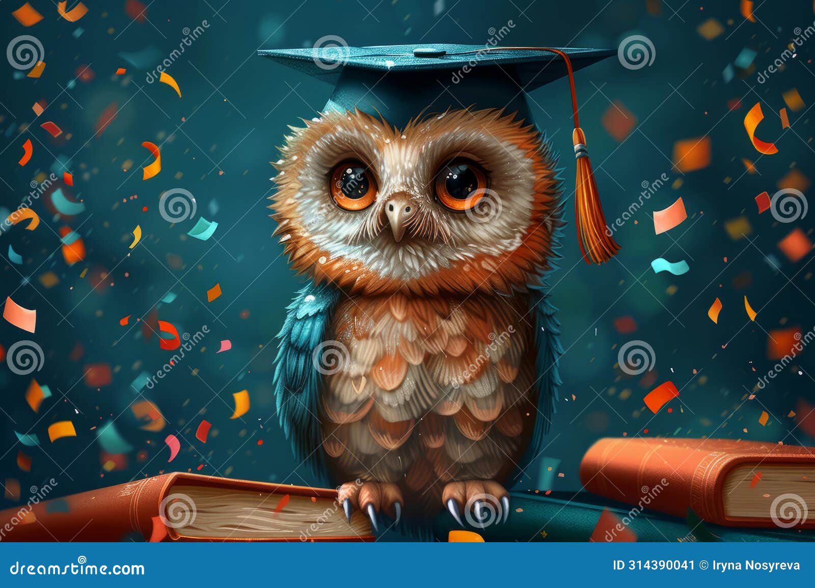 Owl in Graduation Cap Sitting on Stack of Books. Graduation Banner ...