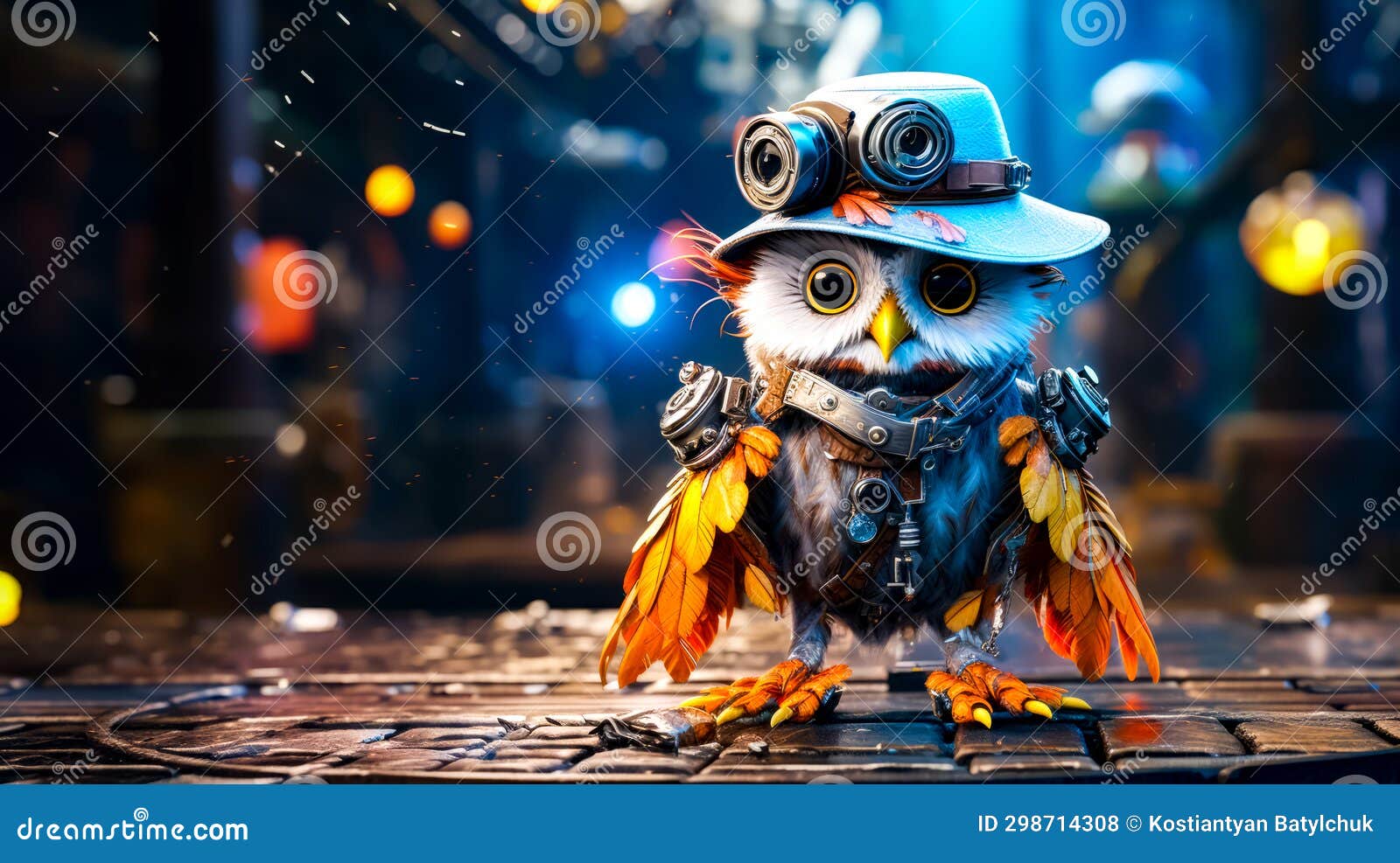 Owl with Hat and Goggles is Sitting on Piece of Wood. Generative AI ...