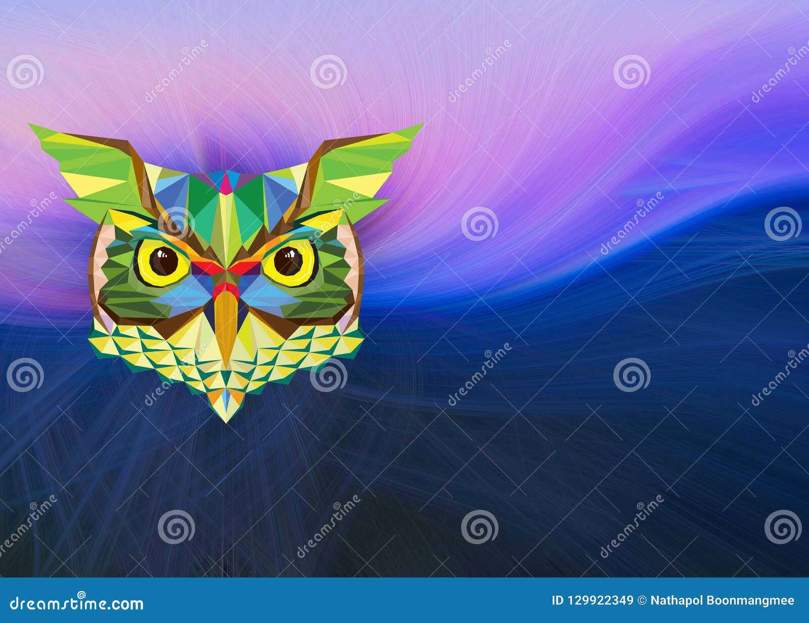 Owl Head in Geometric Pattern on Abstract Background Stock Illustration ...