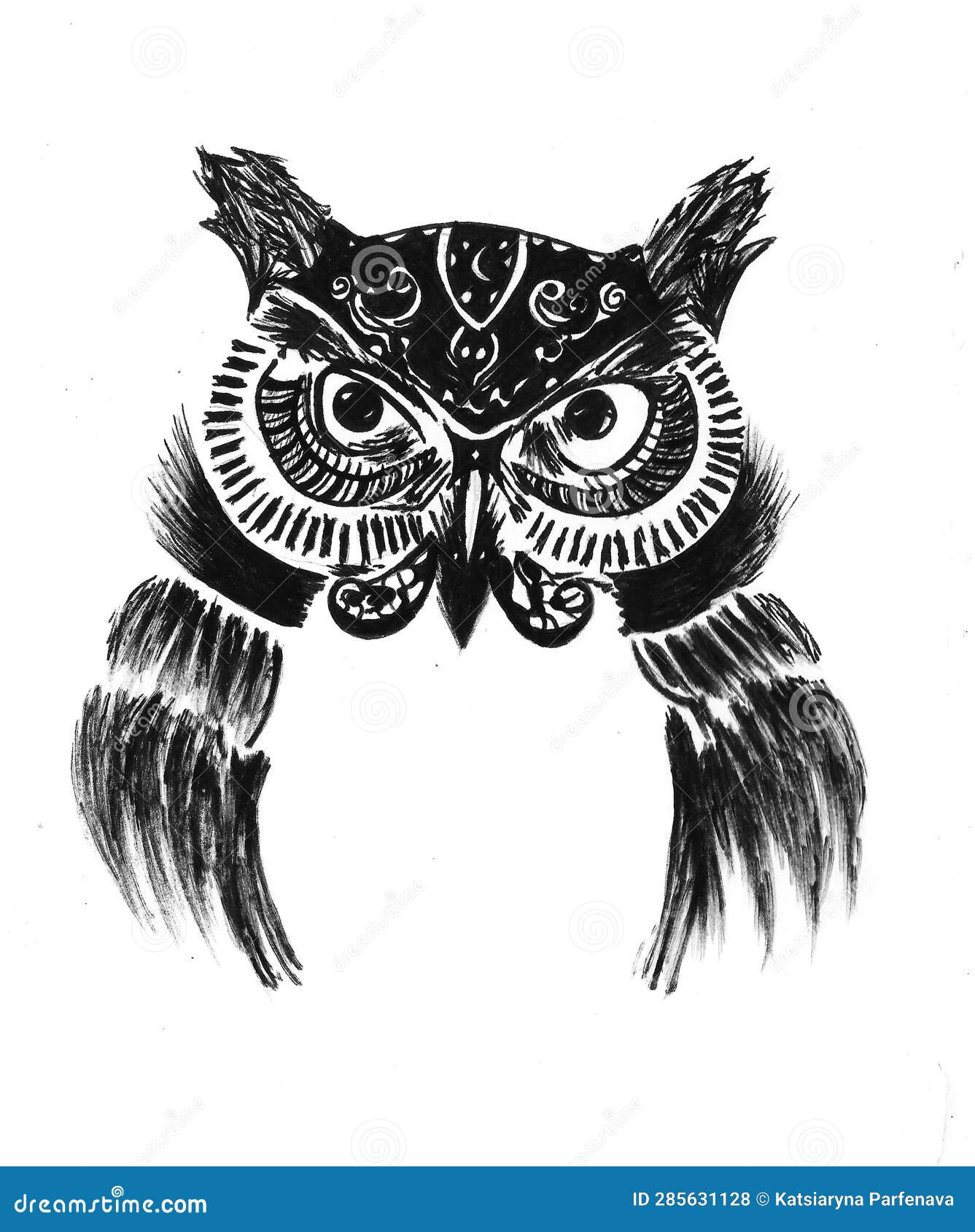 Owl Head Illustration Drawn on Paper Using a Black Drawing Pen Art ...