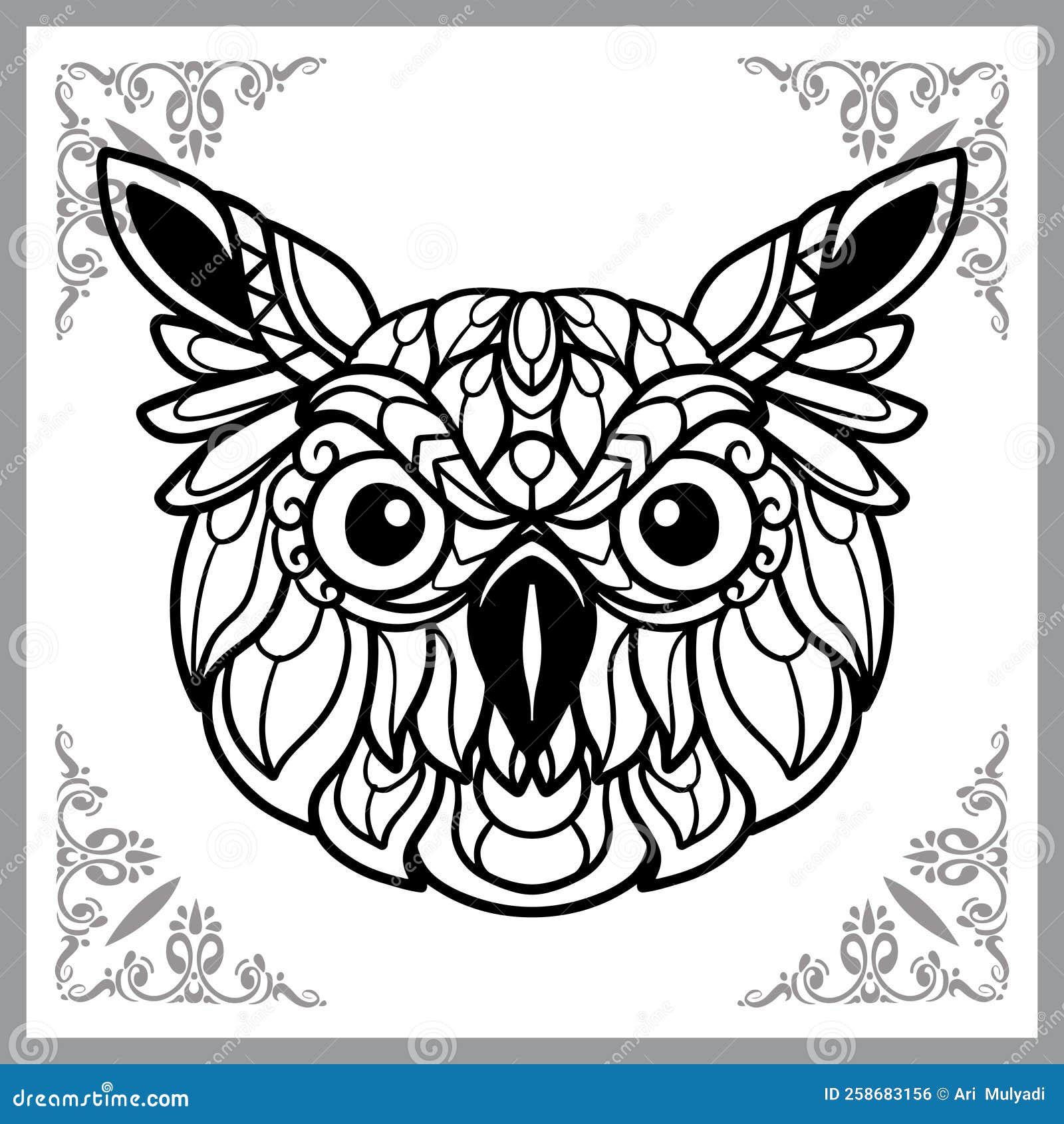 Owl Western Screech Mandala Zentangle Coloring Page Illustration ...