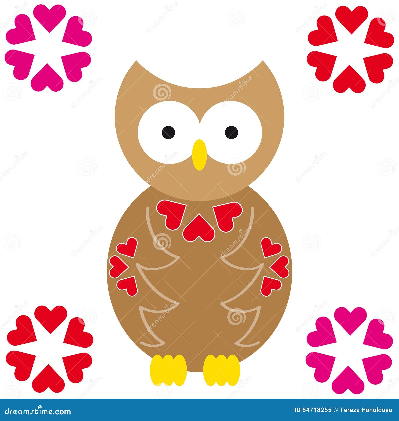 Owl with Hearts on White Background Stock Vector - Illustration of ...