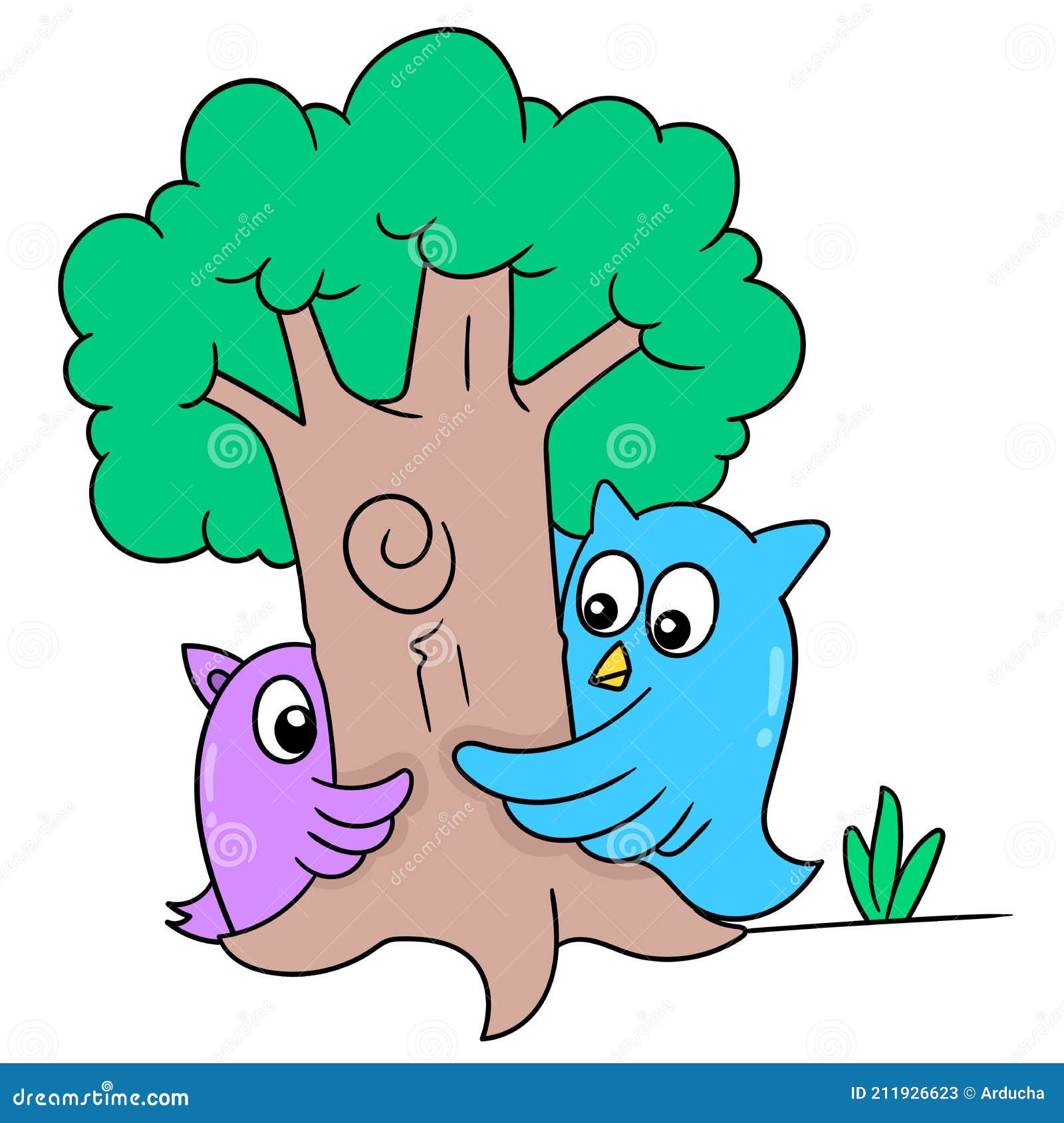 An Owl And His Friend Were Playing Hide And Seek Under A Big Tree Doodle Icon Image Kawaii 8096