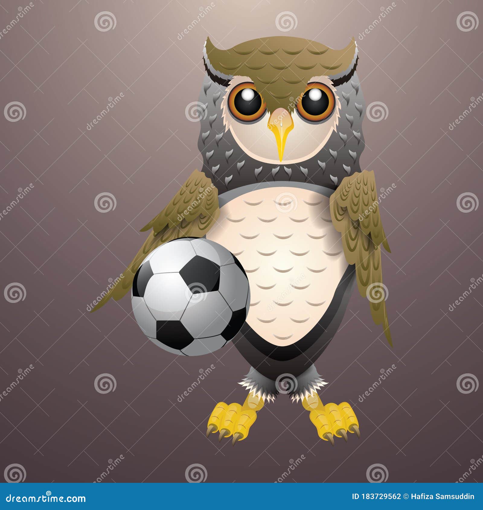 Owl Holding Soccer Ball. Vector Illustration Decorative Background ...