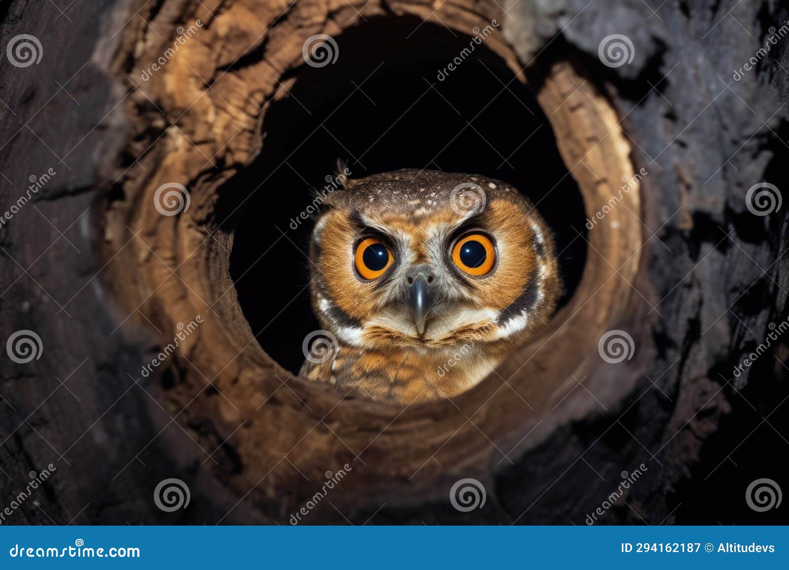 Owl Hooting from a Hollow in a Tree at Night Stock Illustration ...