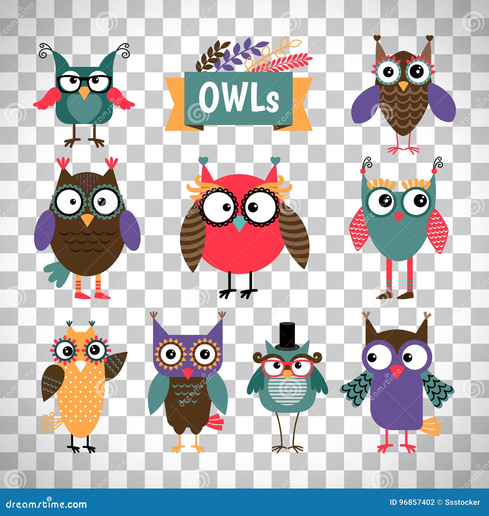 Owl Icons Set on Transparent Background Stock Vector - Illustration of ...