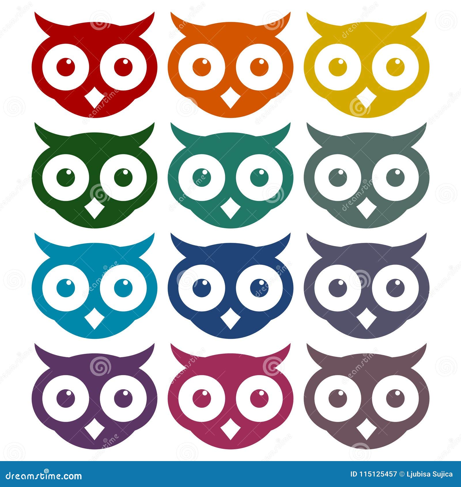 Owl icons set stock vector. Illustration of face, adorable - 115125457