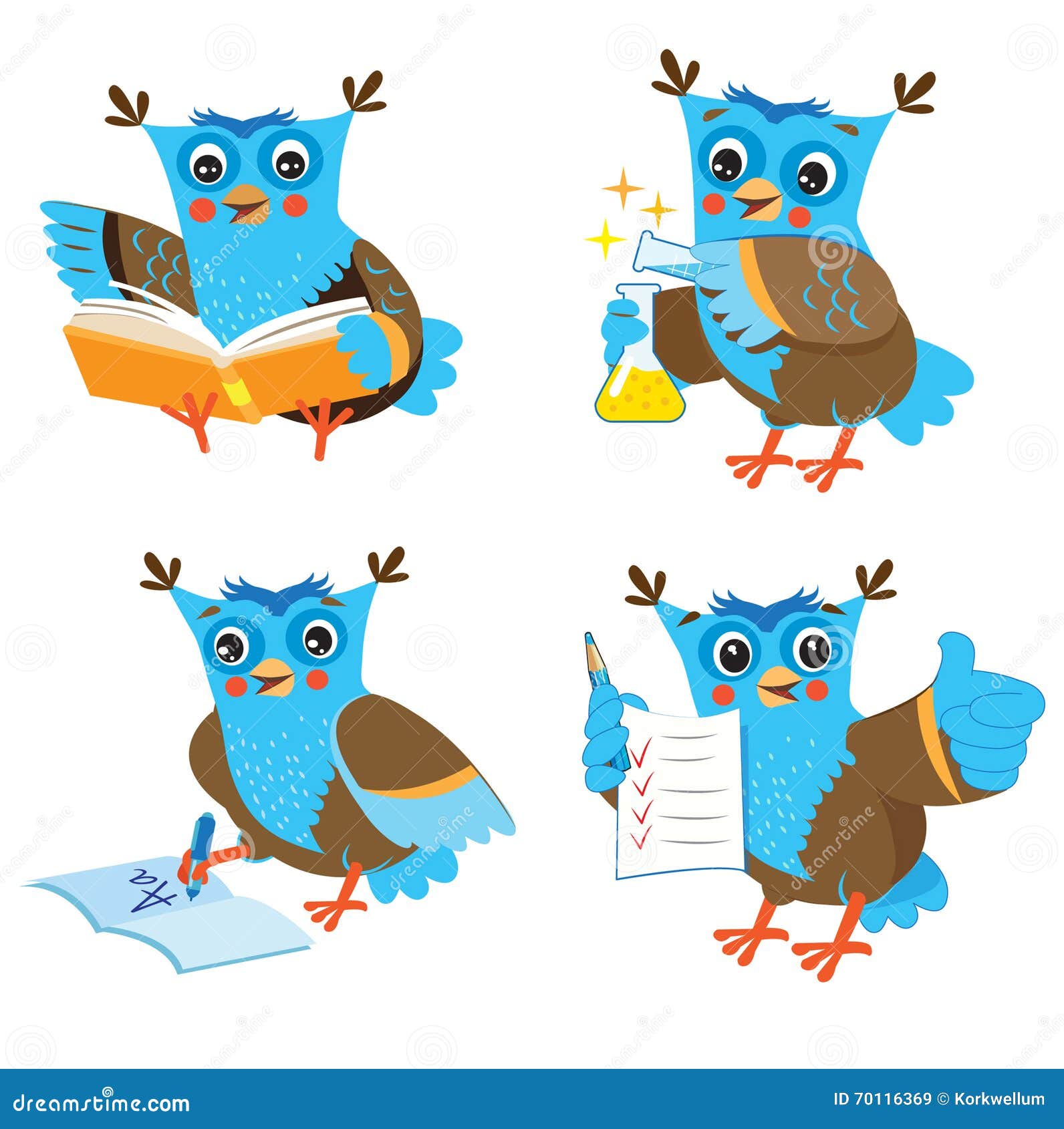 Owl and Learning Set on Lindo Un Fondo Blanco Ilustración del Vector ...
