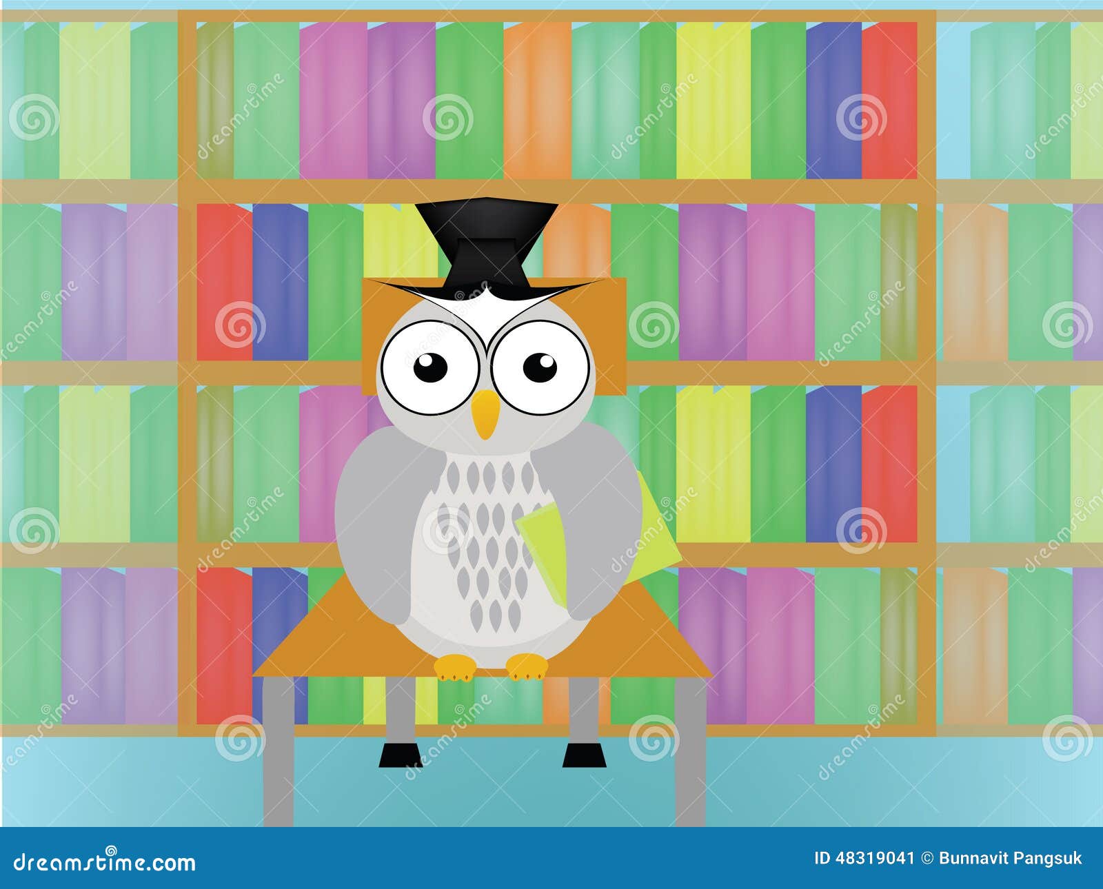 Owl in library stock illustration. Illustration of garden - 48319041