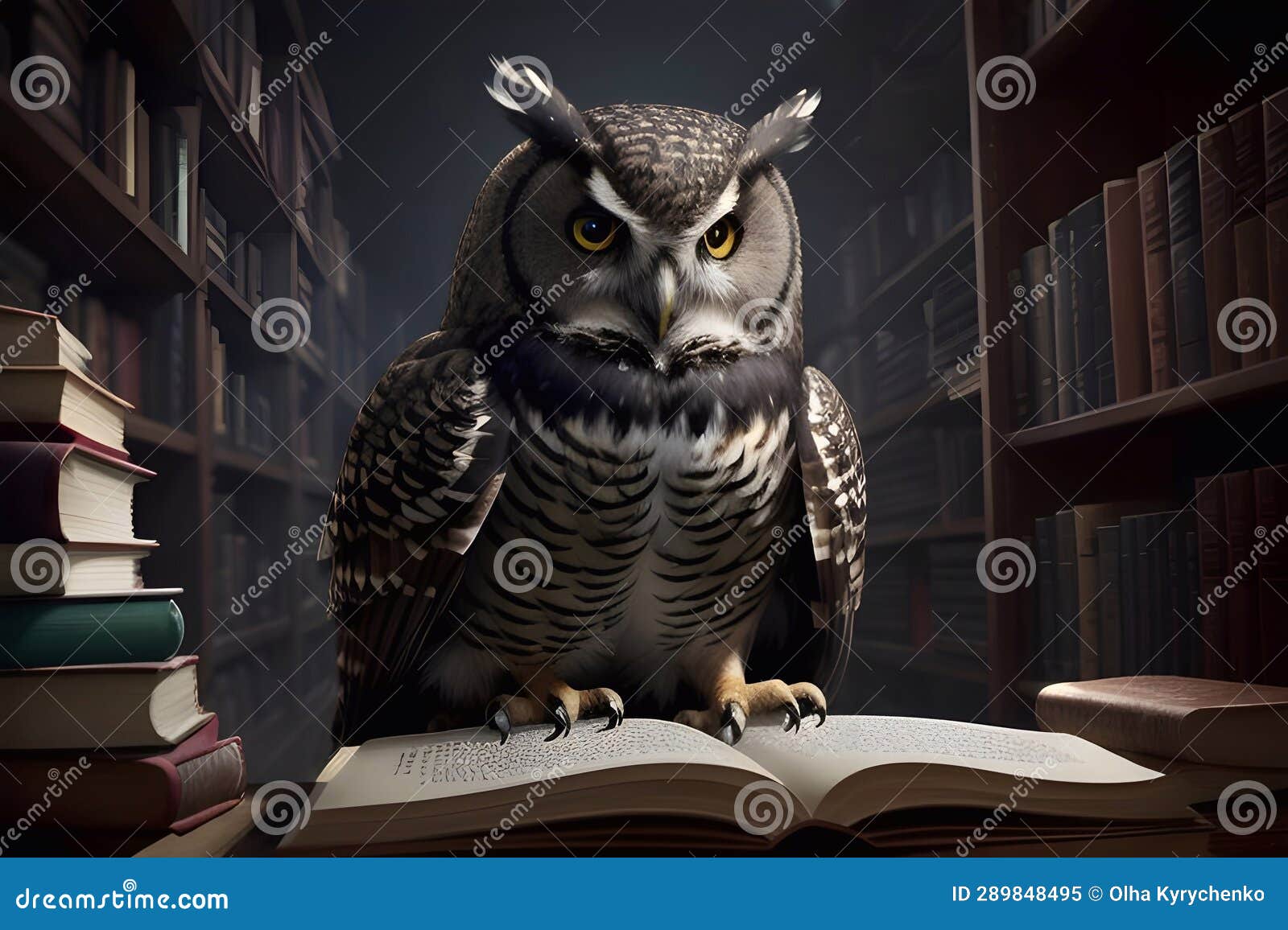 Owl in the Library Surrounded by Books. the Concept of Wisdom ...